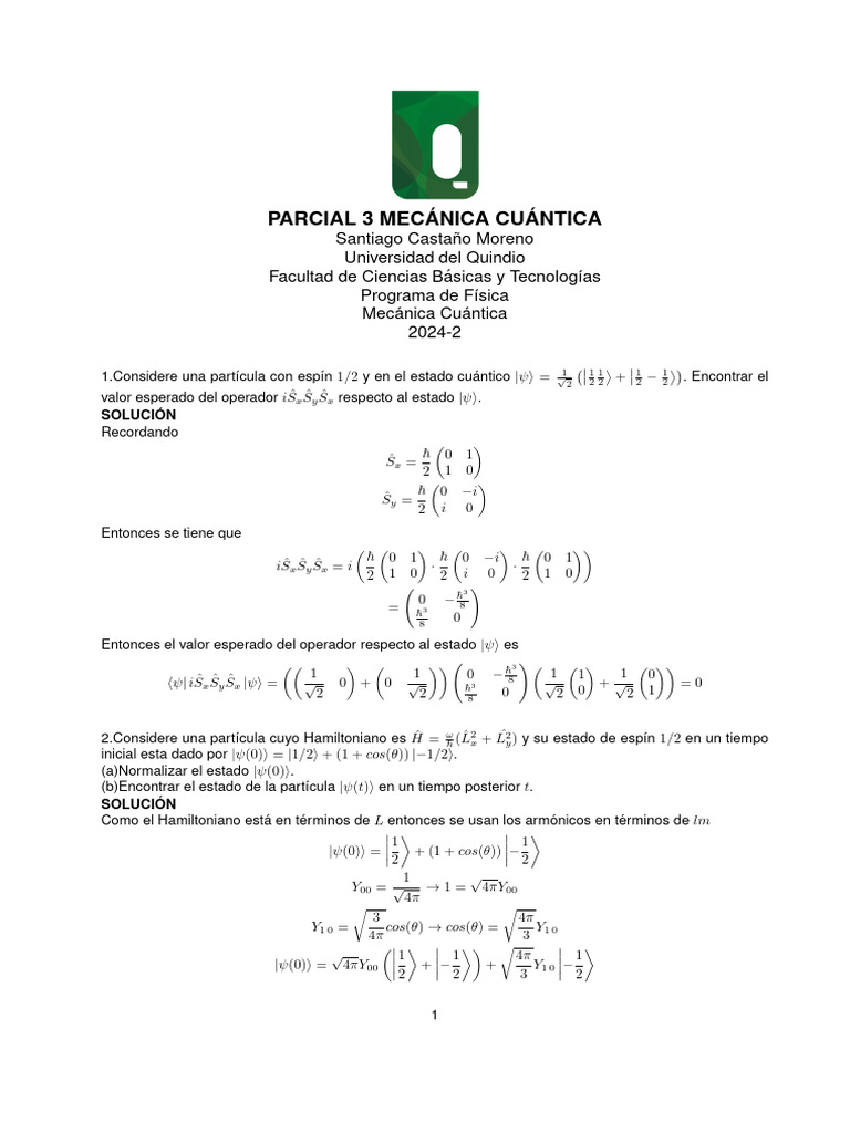 Mecánica Cuántica: Operadores y Estados | PDF | Matriz (Matemáticas ...