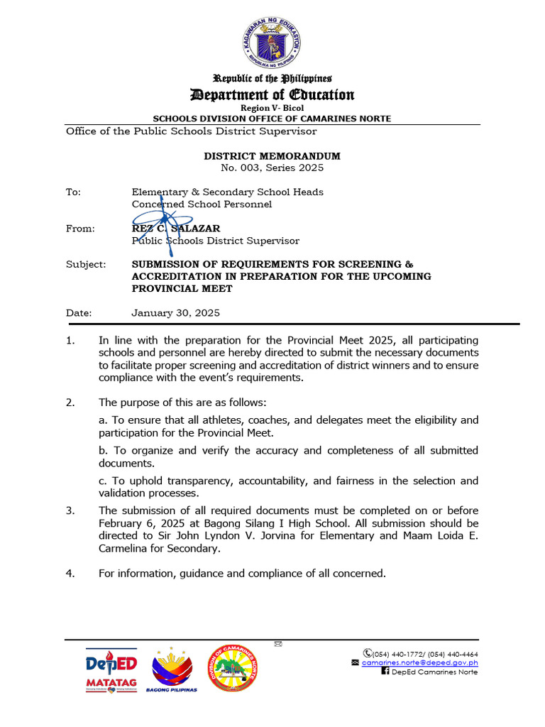 District Memo No. 3 Series 2025 | PDF