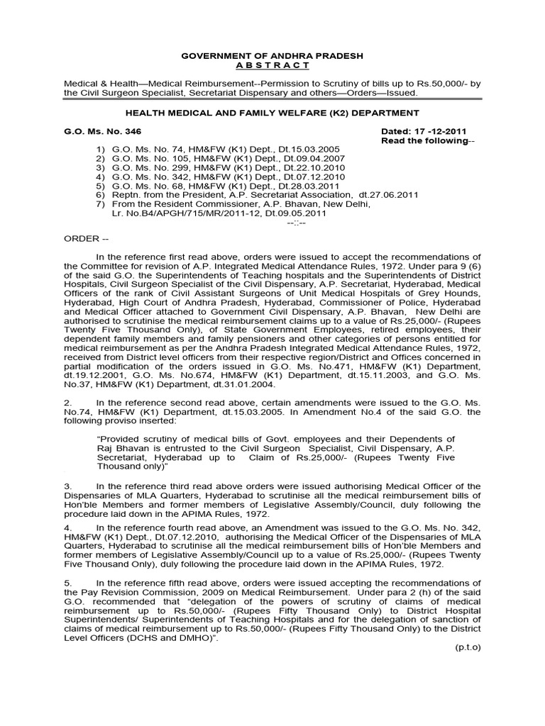 Go. Ms 346 Scrutiny of Bills Upto Rs. 50,000 | PDF | Government