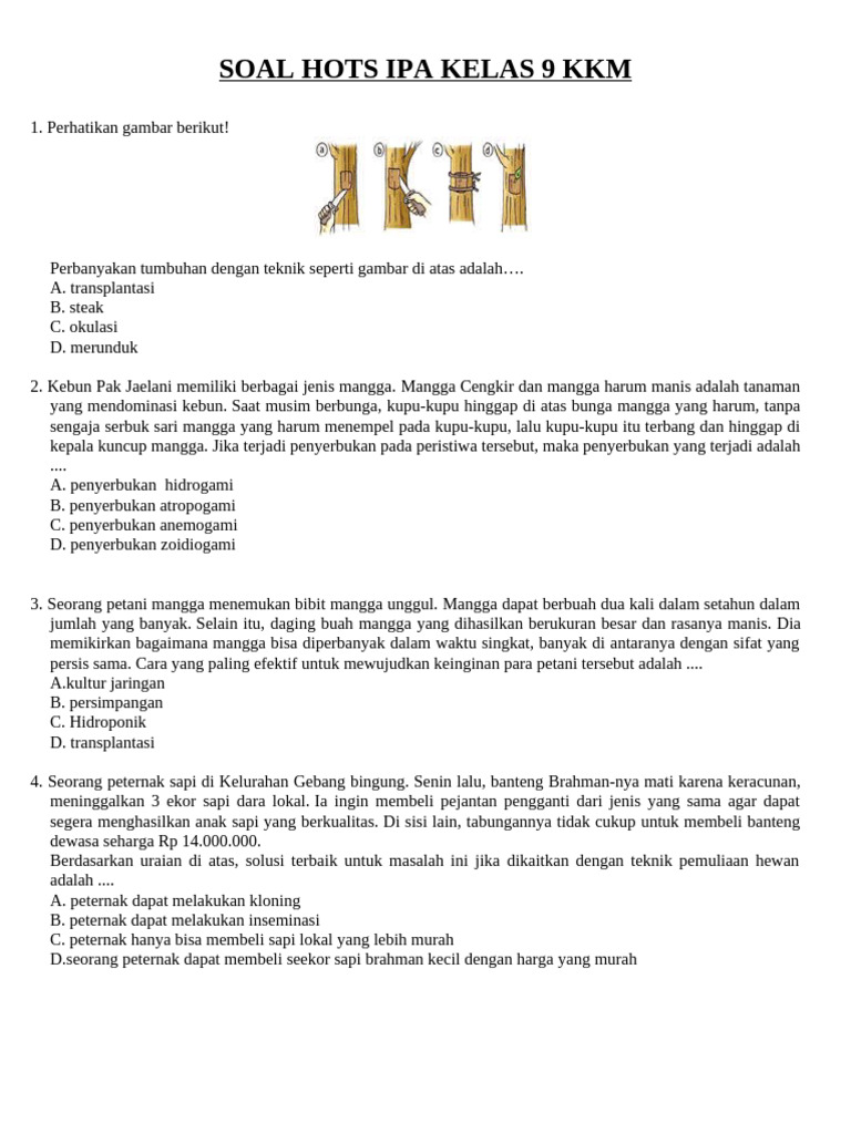 Soal HOTS IPA Kelas 9 - KKM | PDF