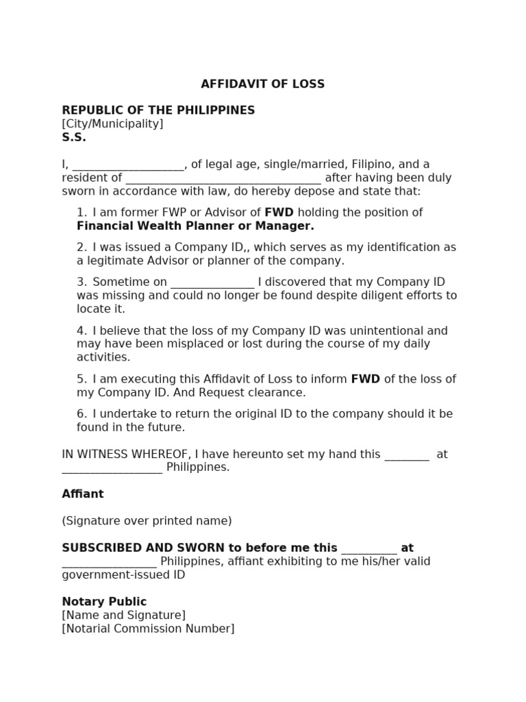 Affidavit of Loss of ID | PDF