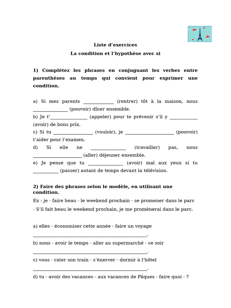 Exercices sur la condition et l'hypothèse | PDF