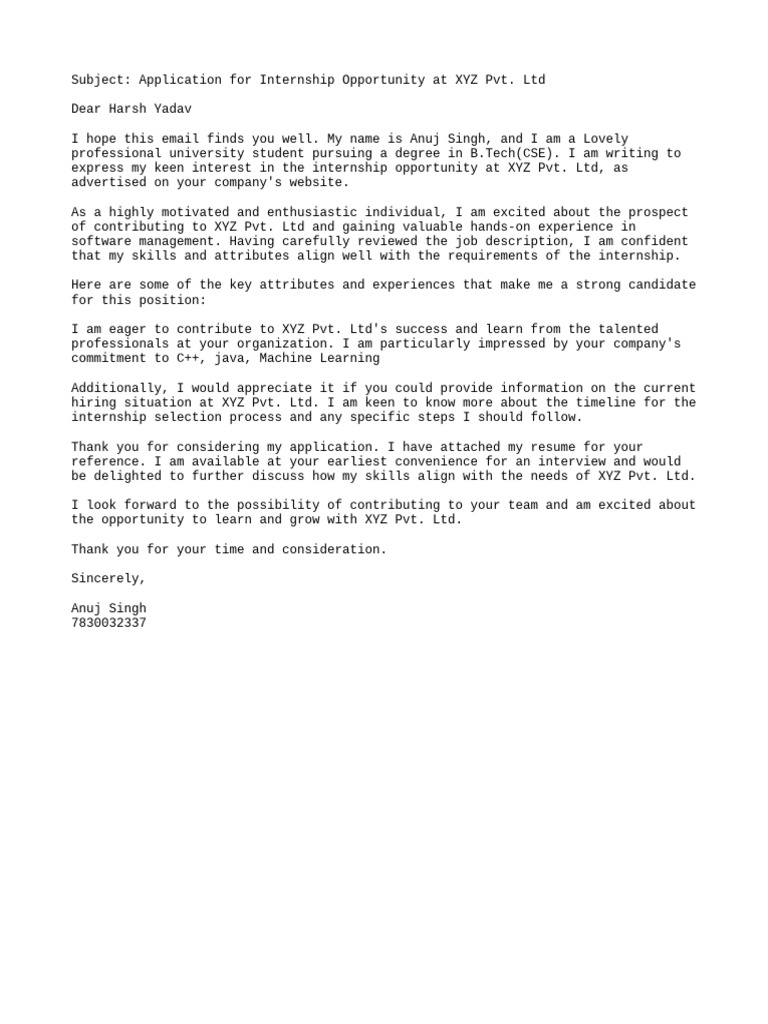 Subject Application For Internship | PDF