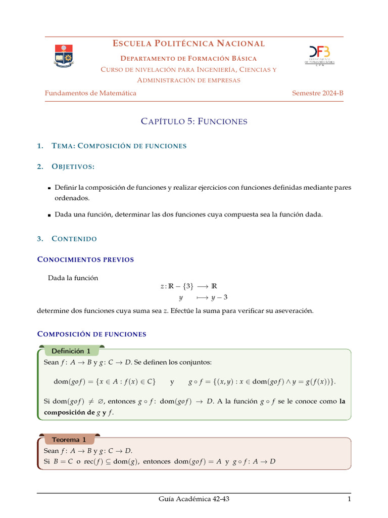 Guía 42-43-2024B Composición de Funciones | PDF | Función (Matemáticas) | Matemáticas