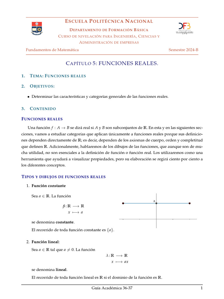 Guía 36-37-2024B Funciones Reales | PDF | Función (Matemáticas) | Mapa lineal
