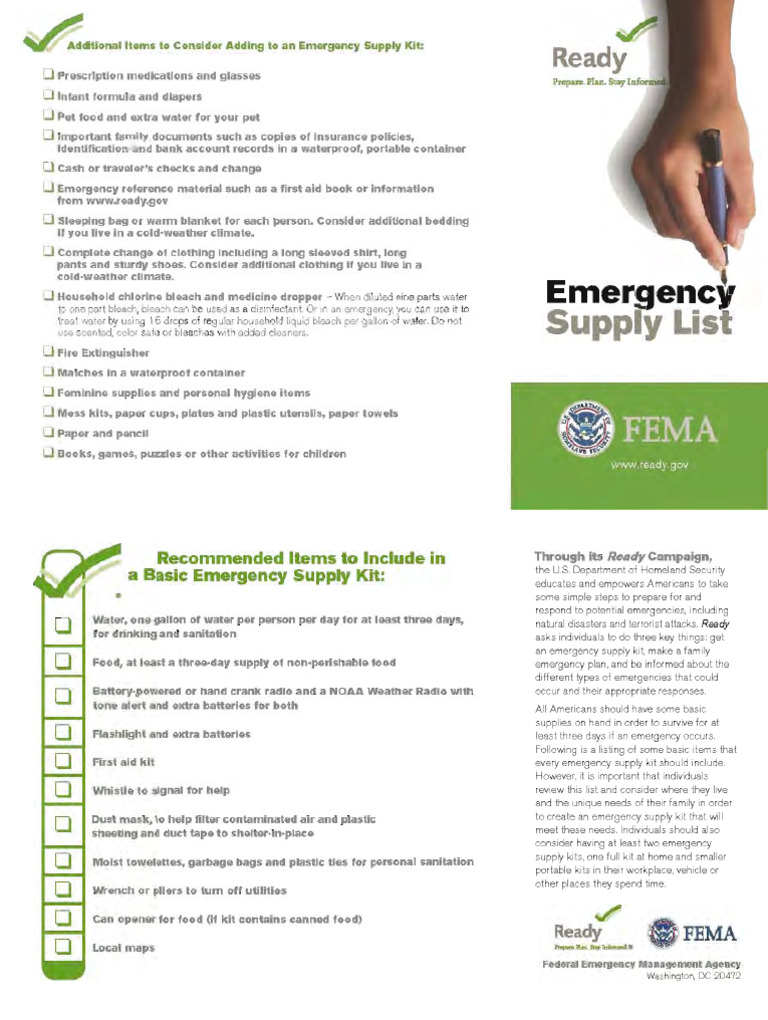 FEMA Basic Emergency Supply Kit | PDF | Emergency Management | Public ...