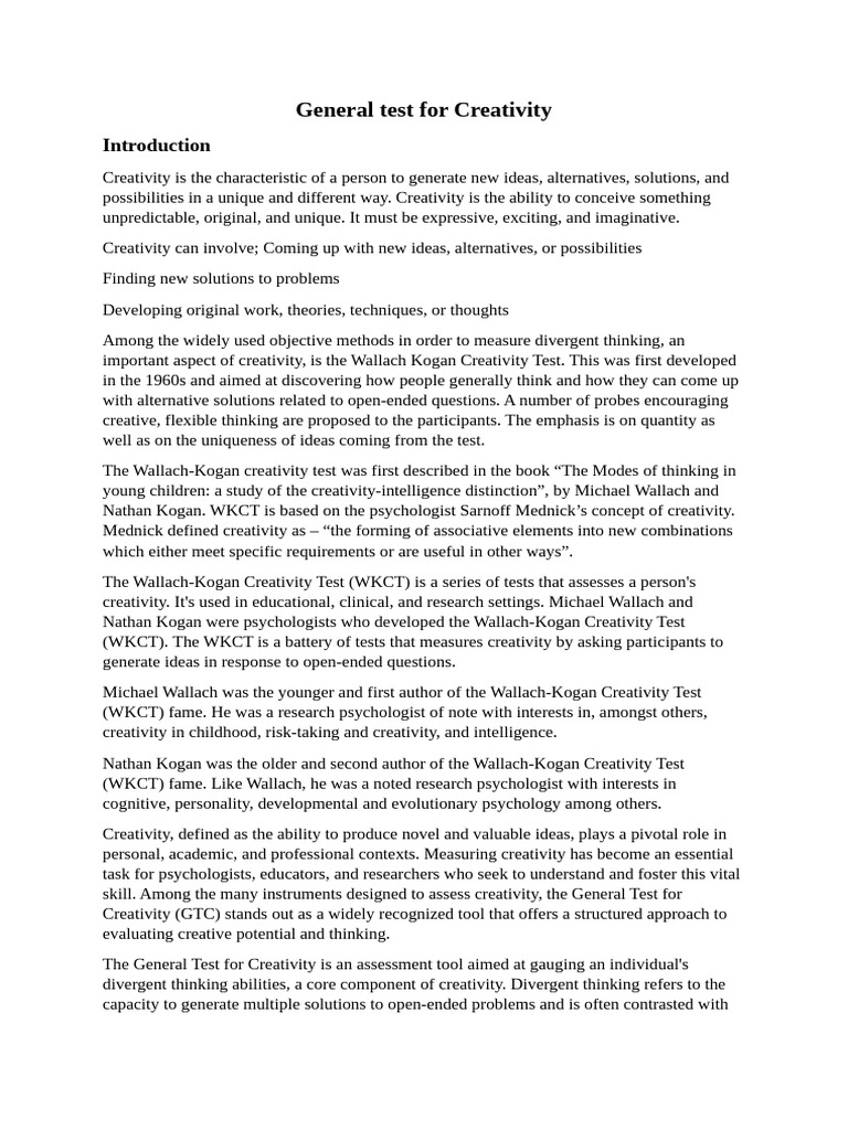 General test for Creativity (1) | PDF | Creativity | Thought