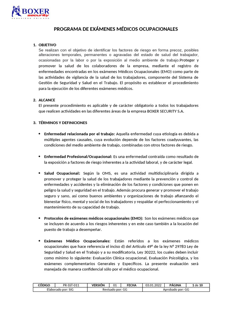 PR-SST-011 Procedimiento de EMO. VS02 | PDF | Seguridad y salud ...