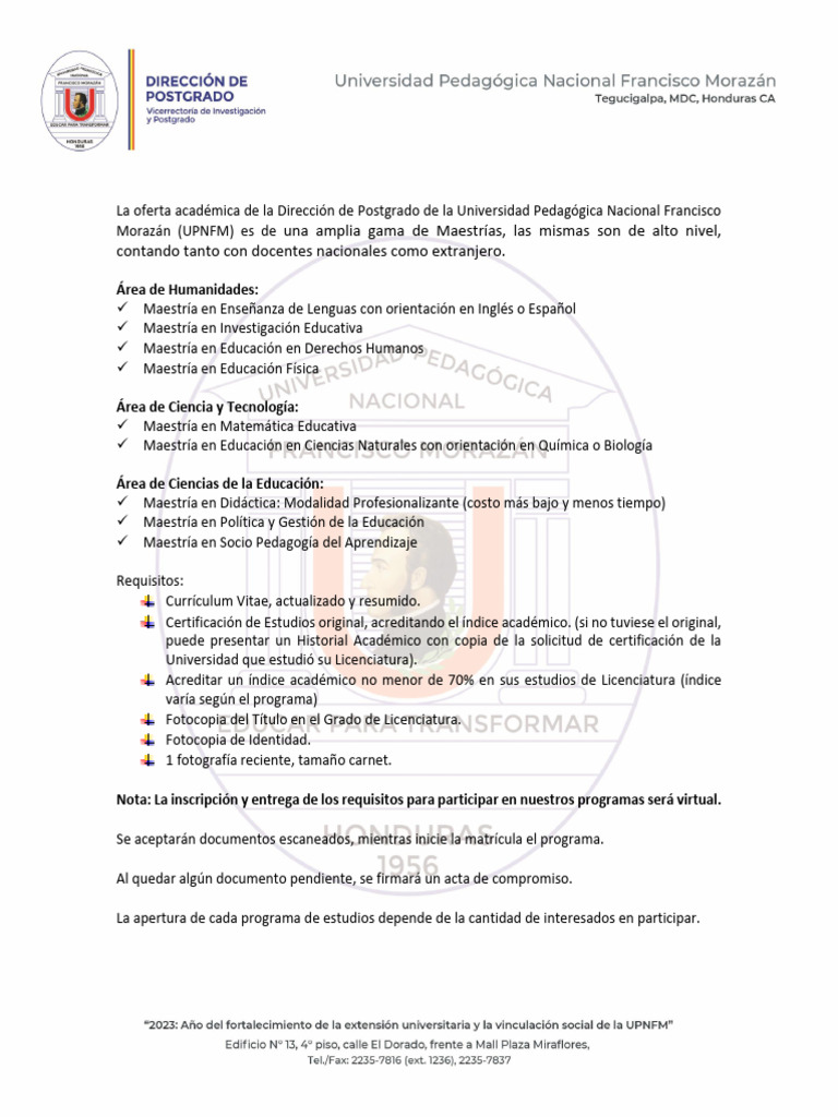 Información General de Postgrado | PDF | Enseñando | Aprendizaje