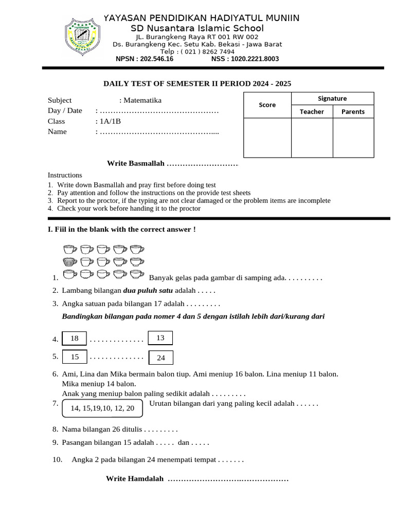 Soal UH MTK SMT 2 | PDF