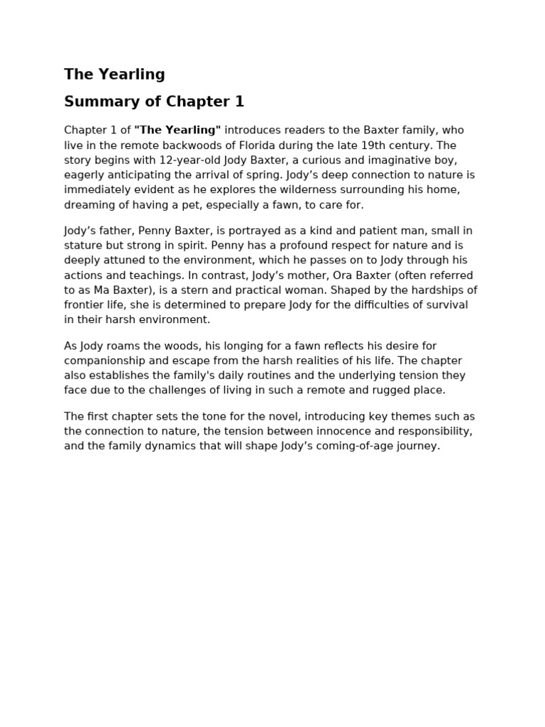 Summary of Chapter 1 (The Yearling) | PDF
