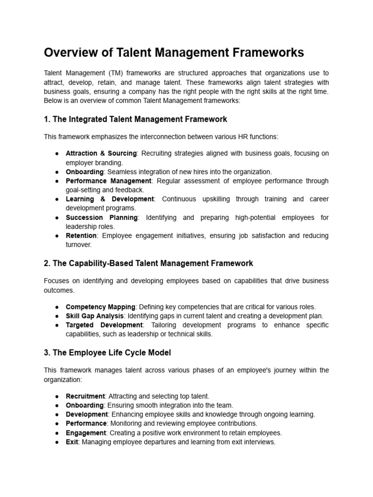 Talent Management Frameworks and Models | PDF | Employee Retention ...