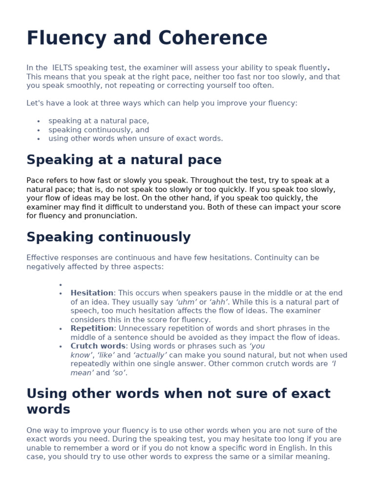 Fluency and Coherence | PDF | Verb | Word