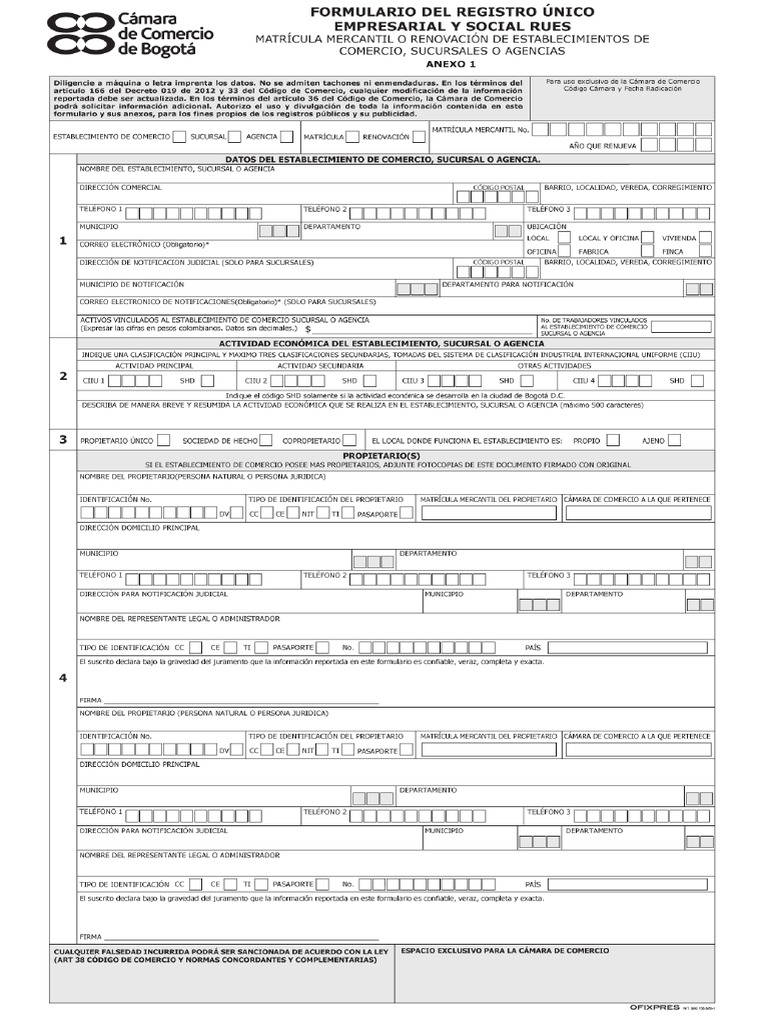 Formulario Renovacion Camara de Comercio 1 | PDF