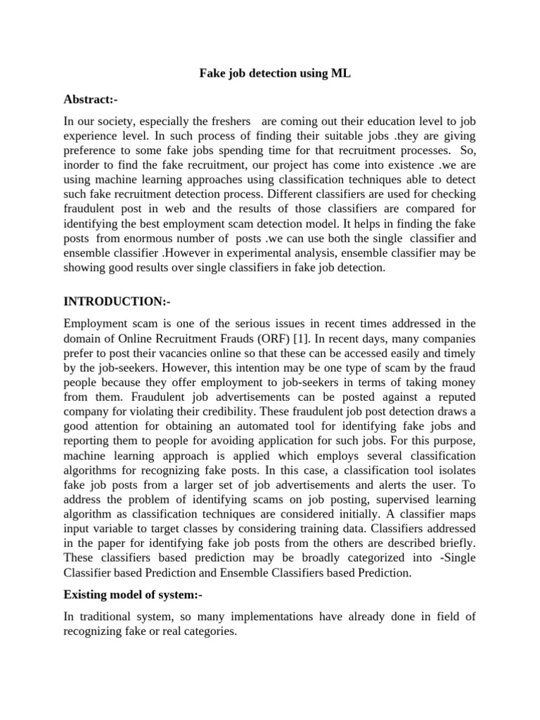 Fake Job Detection Using ML Abstract | PDF | Email Spam | Statistical ...