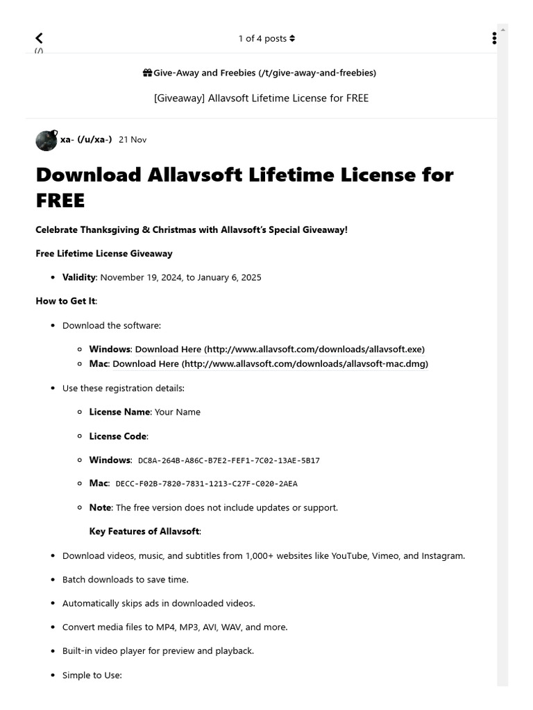 (Giveaway) Allavsoft Lifetime License For FREE | PDF | Multimedia | Computing