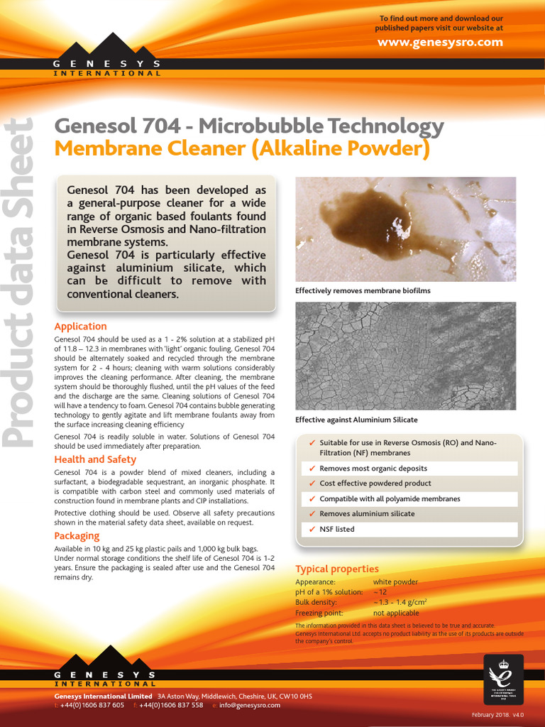 Genesol - 704 - Limpieza Biofilm | PDF | Membrane | Materials