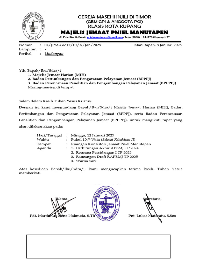 04 Undangan Rapat MJH, BP3J, BP4J Minggu, 12 Januari 2025 | PDF