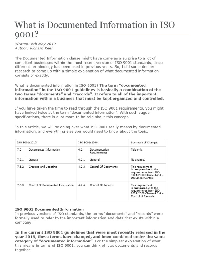 What is Documented Information | PDF | Quality Management System ...