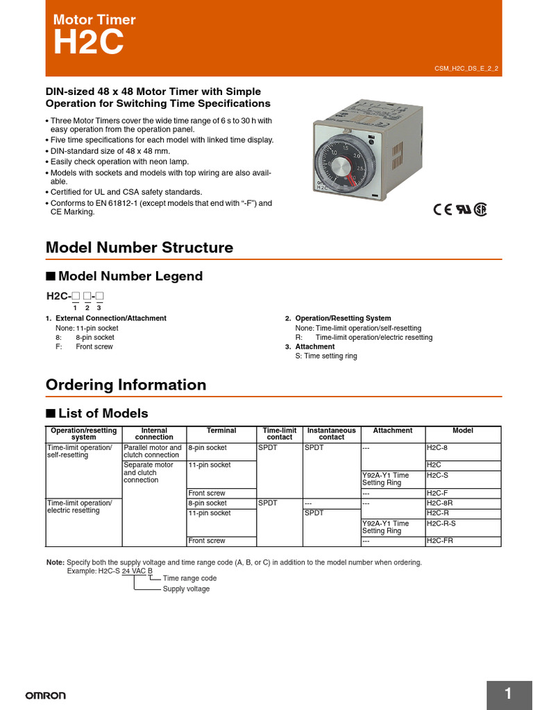 Omron - Motor Timer H2C | PDF | Insulator (Electricity) | Alternating Current