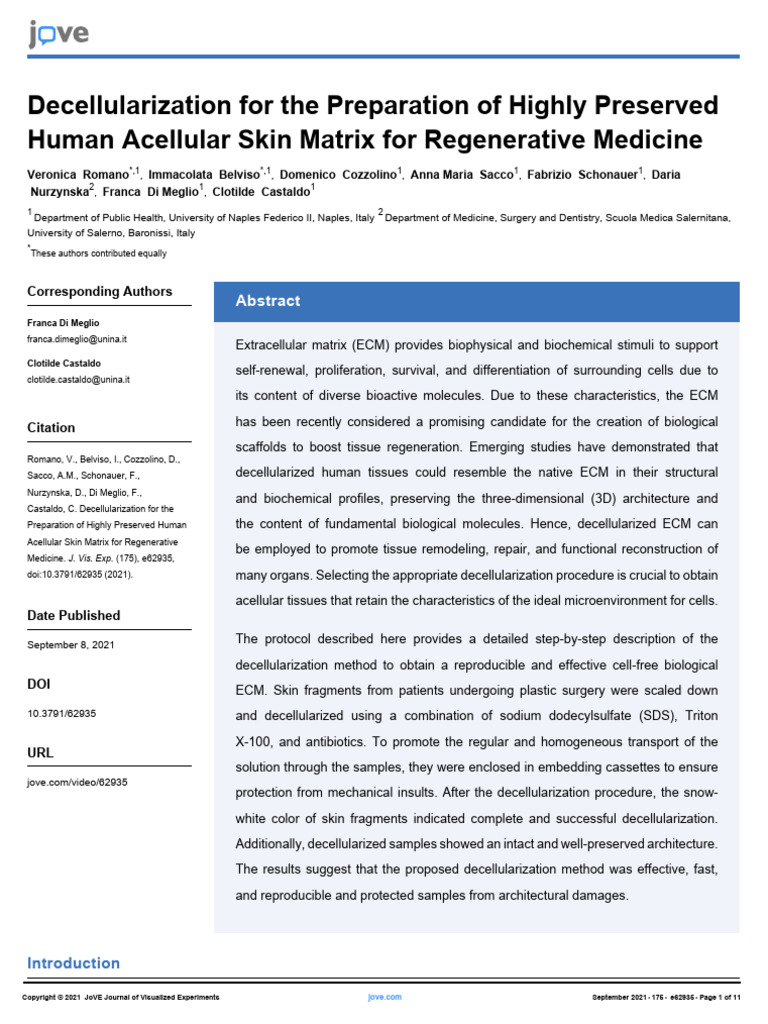 Decellularization For The Preparation of Highly Preserved Human Acellular Skin Matrix For ...