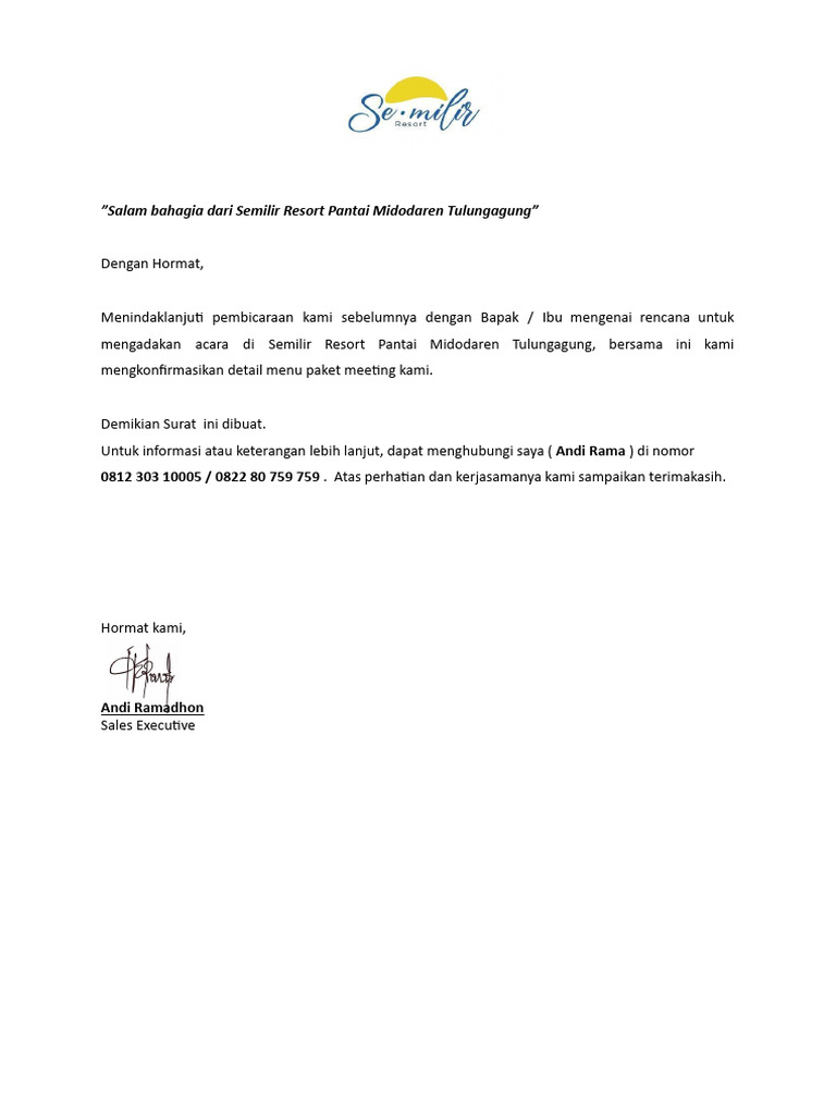 Paket Meeting Semilir Resort Tulungagung | PDF