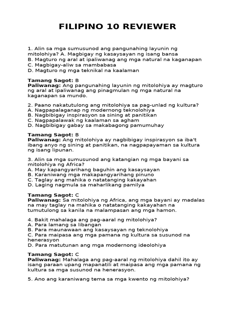 Filipino 10 Reviewer | PDF