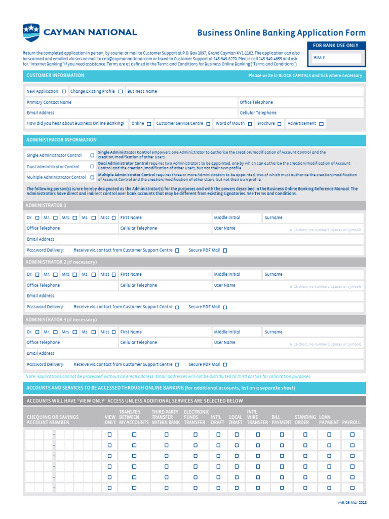 Business Online Banking Application Form | PDF | Online Banking | Banks & Banking