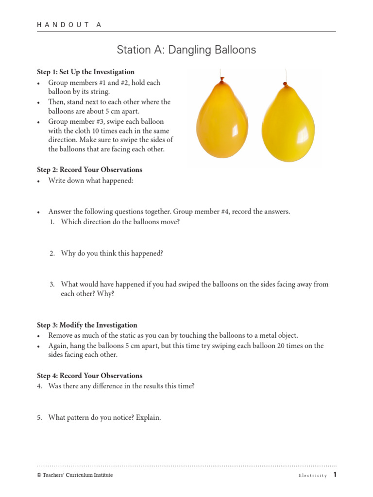 Static Electricity Balloon Experiment | PDF