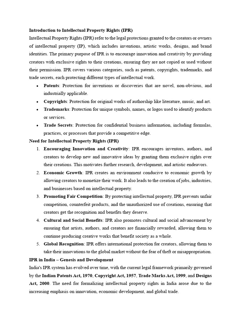 Introduction To Intellectual Property Rights | PDF | Intellectual ...