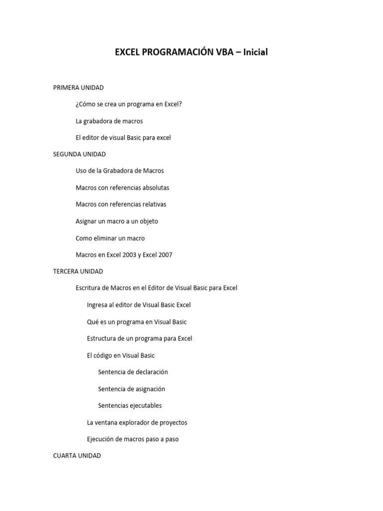 EXCEL PROGRAMACIÓN VBA - Inicial | PDF