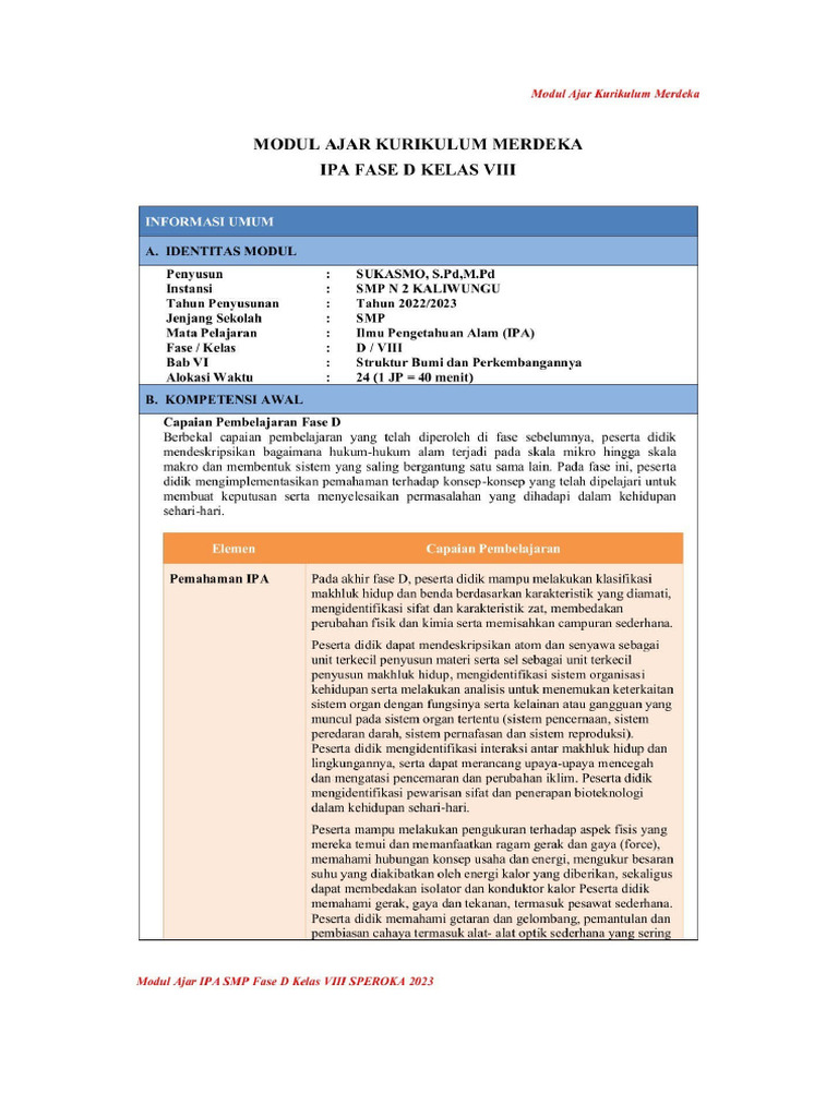 Modul Ajar BAB 6 IPA 8 SUKASMO - Flip Book Pages 1-33 - PubHTML5 | PDF