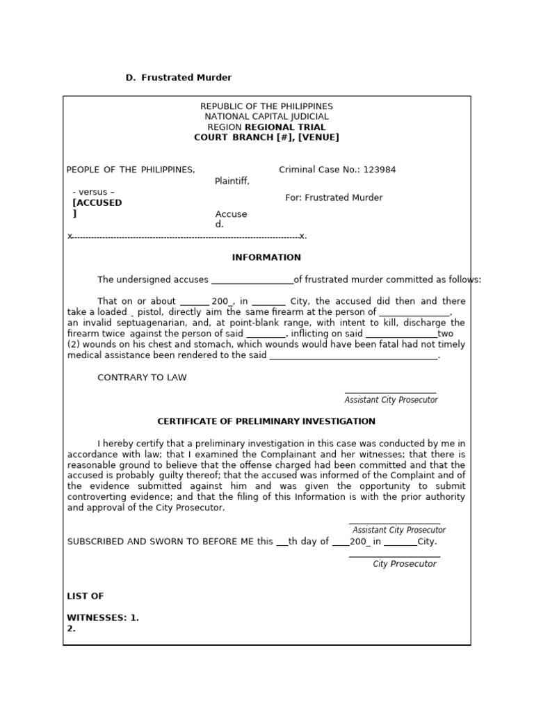 Frustrated Murder Case Information | PDF