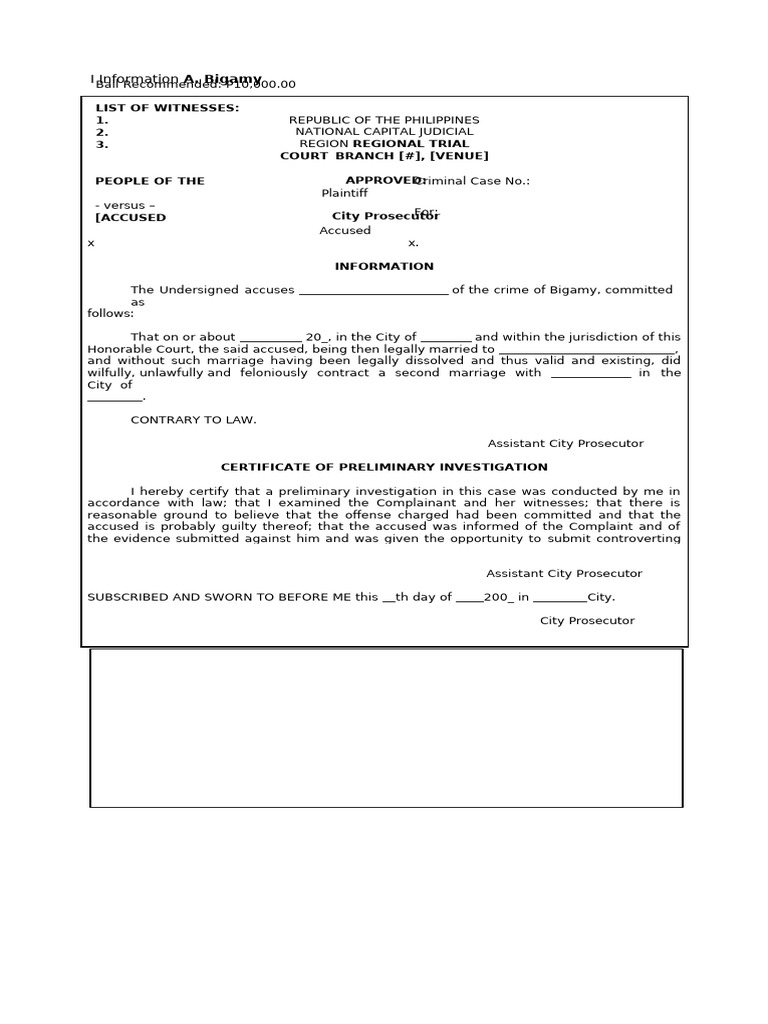 Bigamy Charge Information Document | PDF