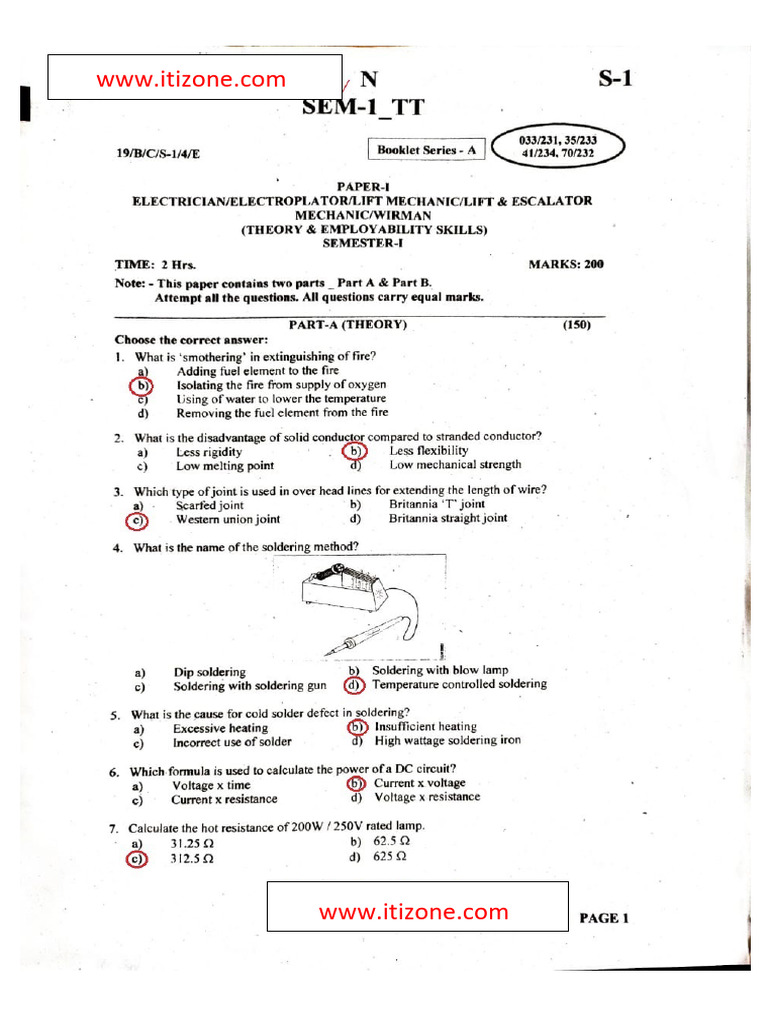 Electrician Theory Sem-1st, Paper-1st, NCVT Exam July 2019 | PDF