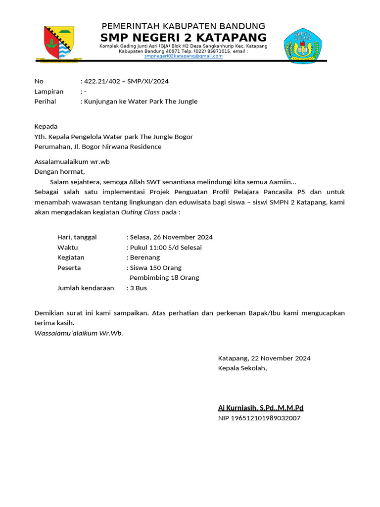 Surat Kunjungan Outing Class | PDF