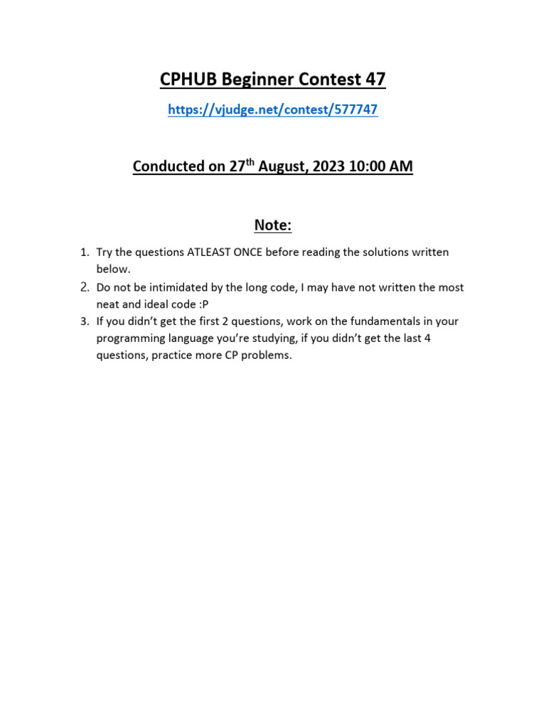 CPHUB Beginner Contest 47 - Editorial | PDF | Namespace | Software ...