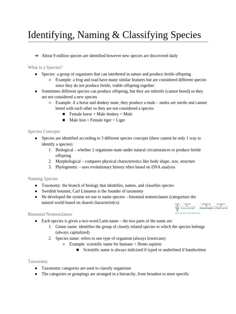 1.1 - Identifying, Naming & Classifying Species | PDF | Species | Taxonomy (Biology)