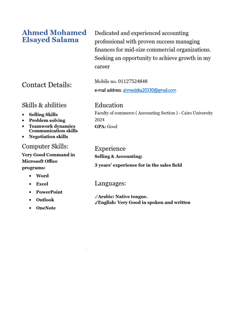Ahmed Mohamed Elsayed Salama C.V. | PDF