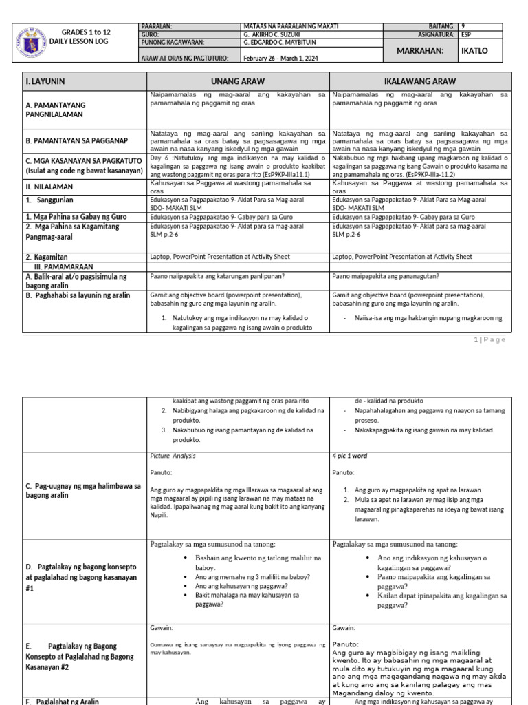 DLL - ESP9 - ARALIN1 3rd Quarter - Suzuki Week 3 | PDF