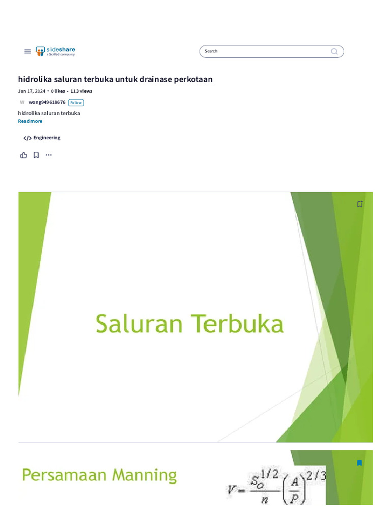 Hidrolika Saluran Terbuka untuk Drainase | PDF