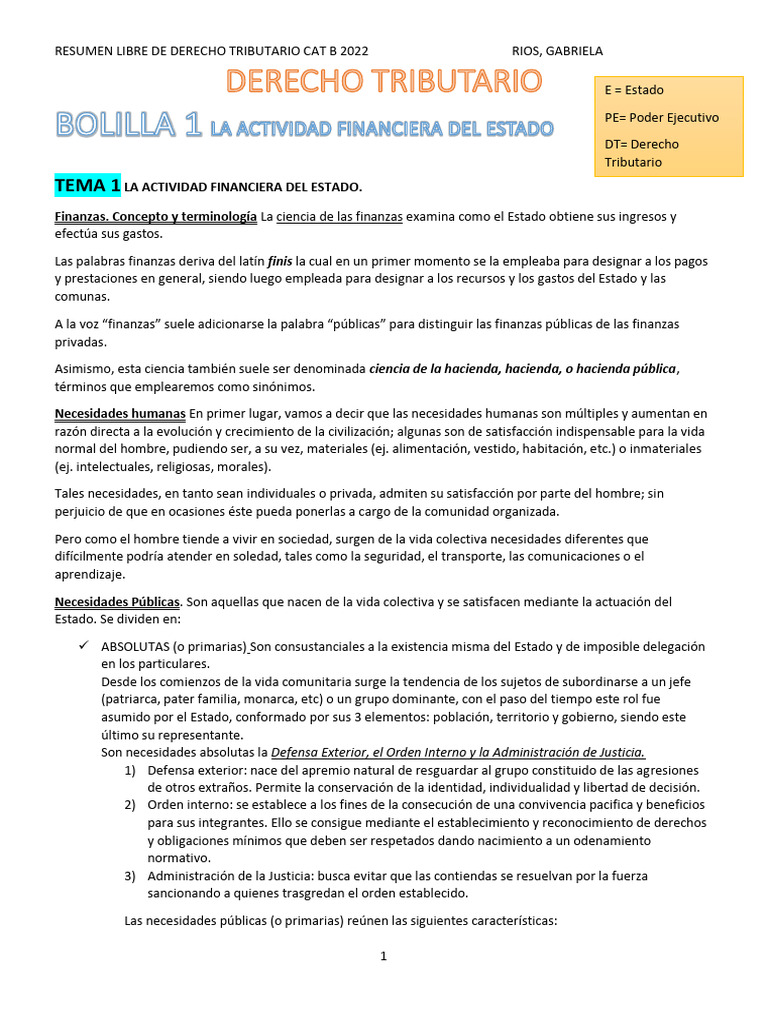 DERECHO TRIBUTARIO Resumen Libre GABY | PDF | Estado (política) | Presupuesto