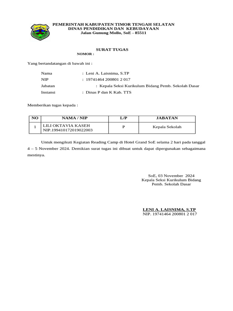 Surat Tugas Pembuatan Rkas | PDF