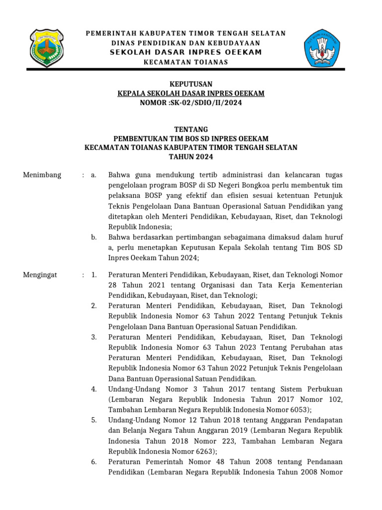 SK Tim Bos 2024 - 010301 | PDF