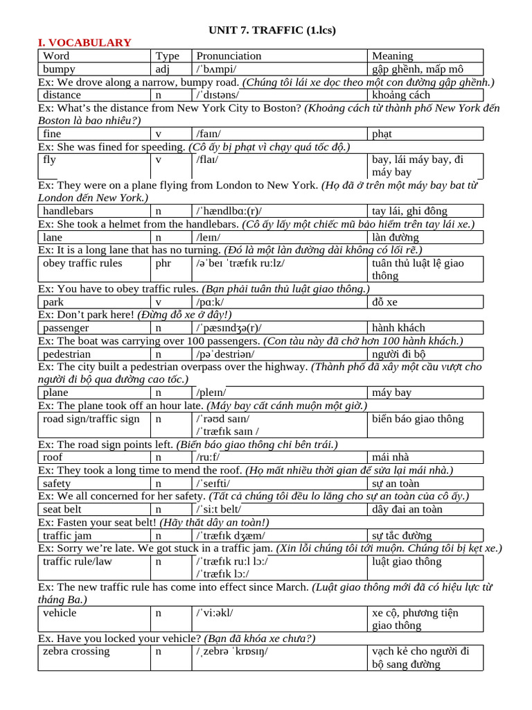 Unit 7. Traffic (Teacher) | PDF