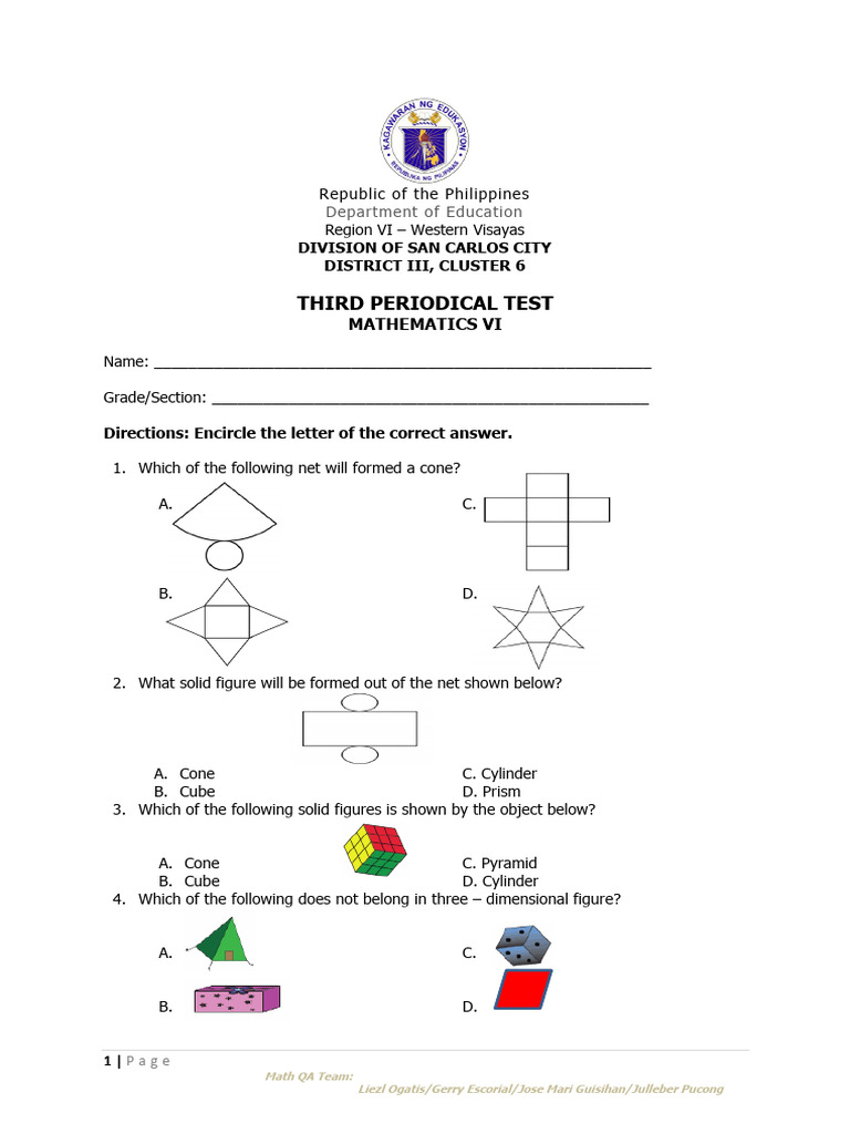 Grade 6 Math Periodical Test | PDF | Equations | Variable (Mathematics)