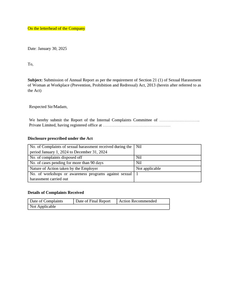 POSH Annual Report 2024 | PDF