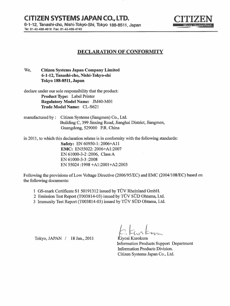 Citizen CL621 Declaration FOrm | PDF