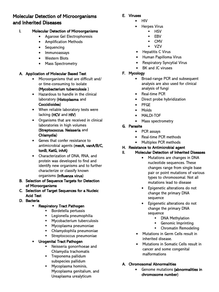 Molecular Detection Of Microorganisms And Inherited Diseases Pdf