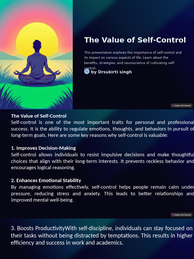 The Value of Self Control | PDF | Self Control | Self-Management